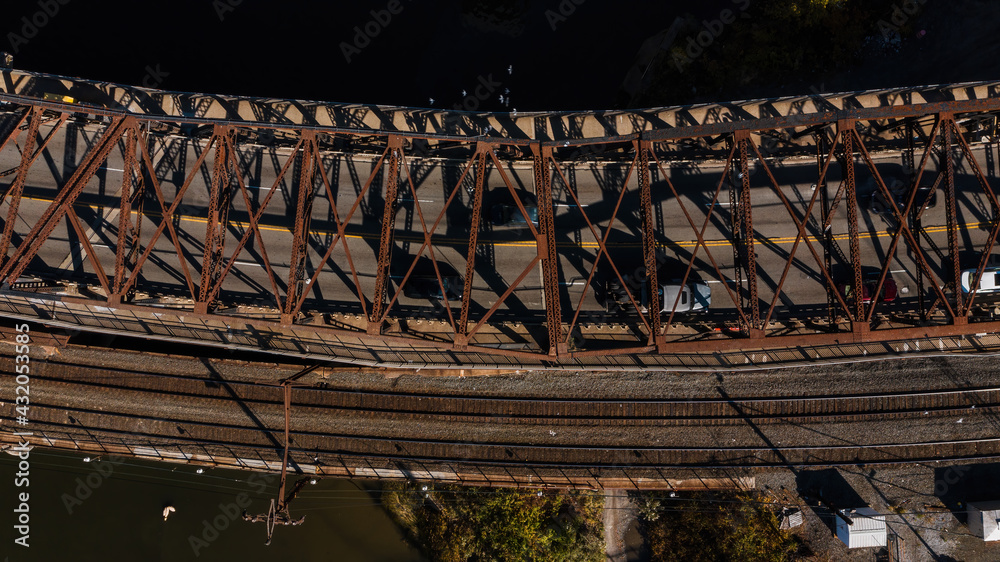 Aerial of Old Rusty Wittpenn Truss Bridge for NJ Route 7 - Hackensack ...