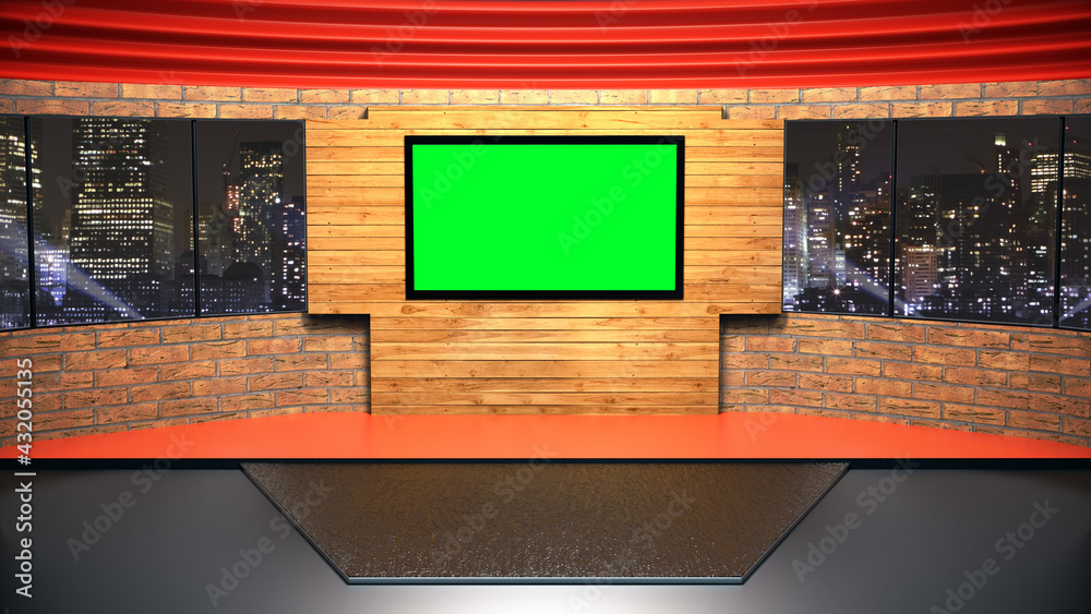 News Studio, Backdrop For TV Shows .TV On Wall.3D Virtual News Studio ...