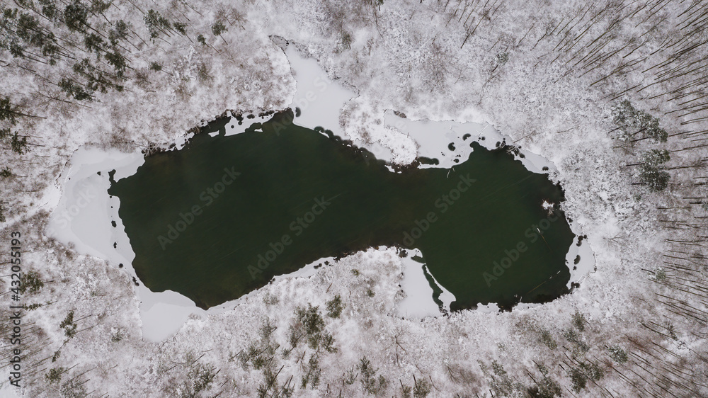 Aerial of Frozen Fresh Water Pond - Snowy Hanging Rock Ponds - Hanging ...