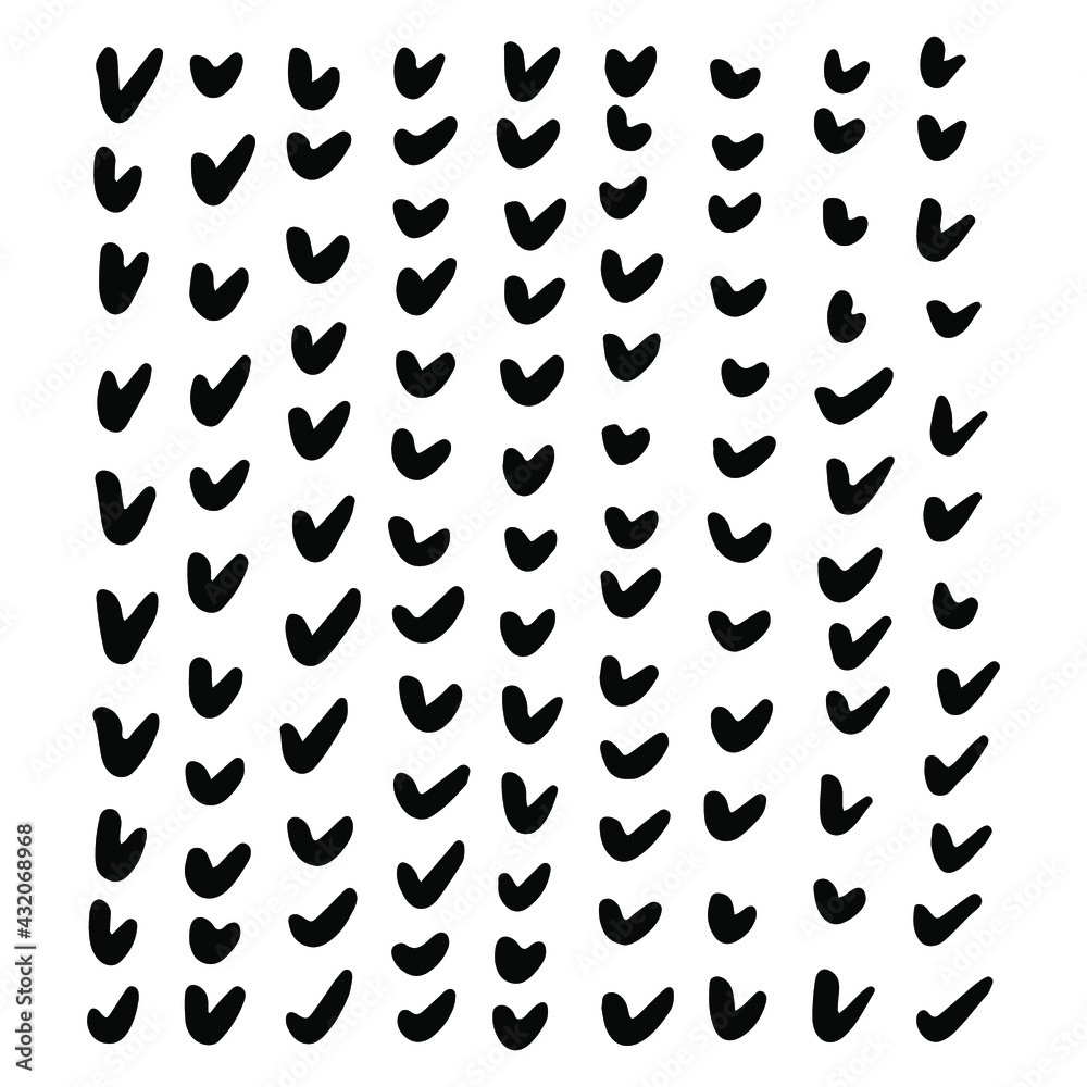 Grunge texture pattern of check marks, arrows. Hand drawn ink brush ...