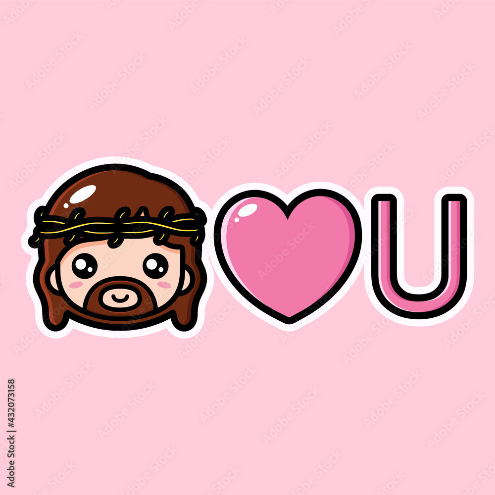 cute cartoon jesus vector design holding a heart with jesus love you ...