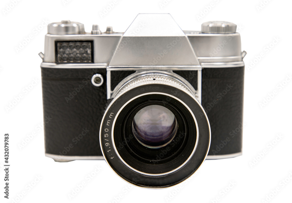 Vintage film photo camera isolated on white background with clipping ...