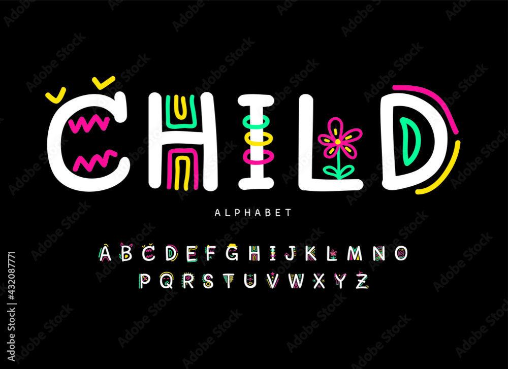 Playful style font design, childish alphabet letters and numbers vector ...