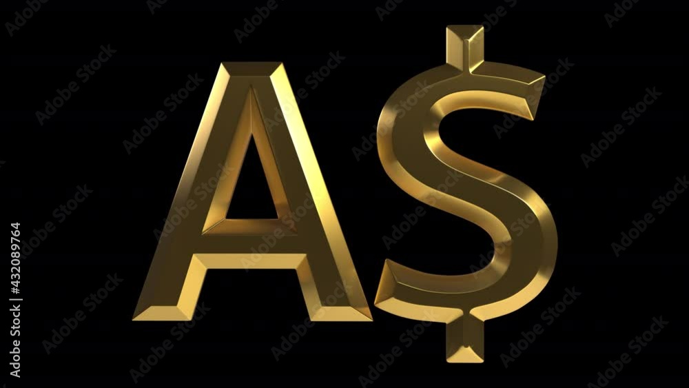 Vidéo Stock AUD Australian Dollar Sign. Gold symbol on a transparent ...