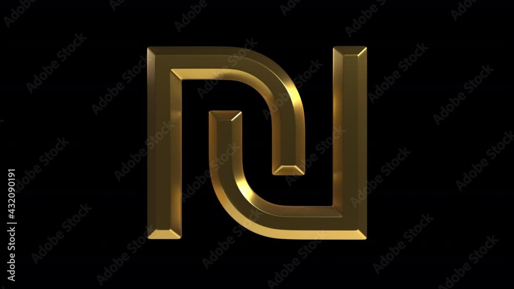 Stockvideon ILS Israeli Shekel Sign. Gold symbol on a transparent ...