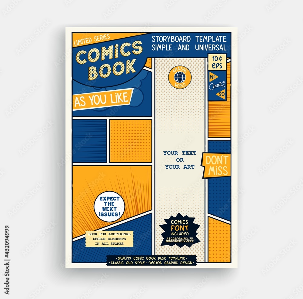 Comic book page template. Classic storyboard artwork. Comics magazine ...