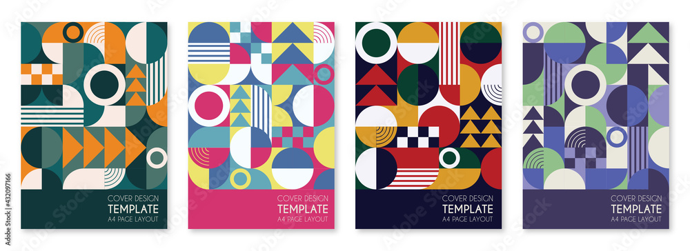 Colorful A4 template design, geometric abstract cover page layout set ...
