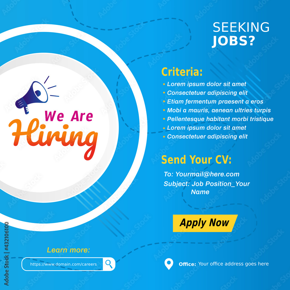Job recruitment design for companies. Square social media post layout ...