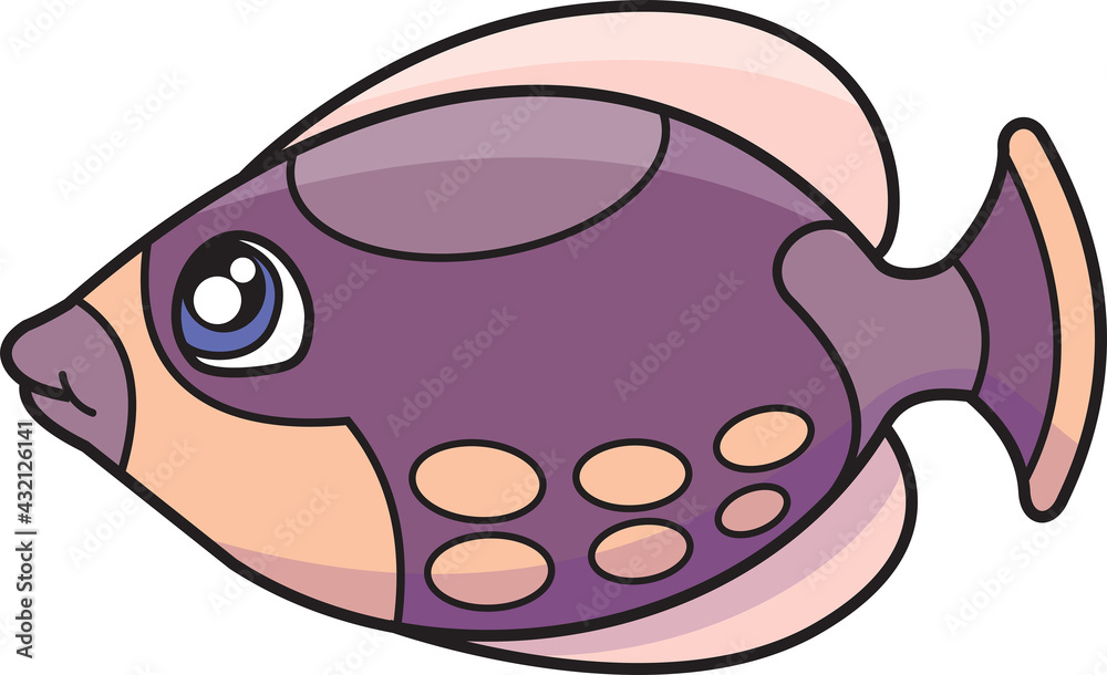 Cartoon illustration of funny sea fish. Cute and funny cartoon ...