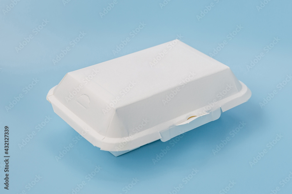 Paper meal box packaging on blue background for mockup advertisement ...