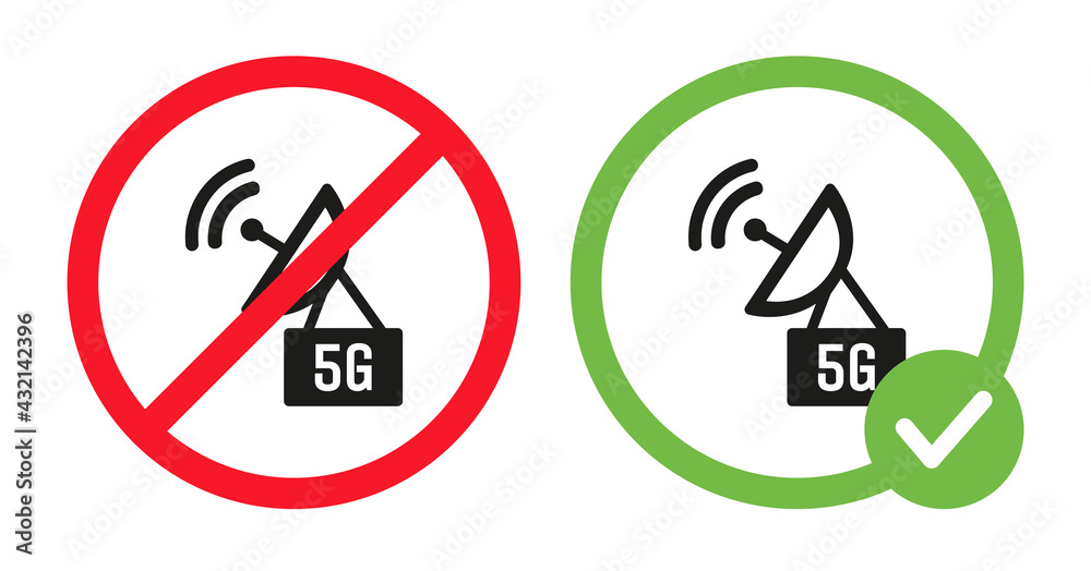 Allowed and forbidden 5g wifi signs vector flat illustration. Modern ...
