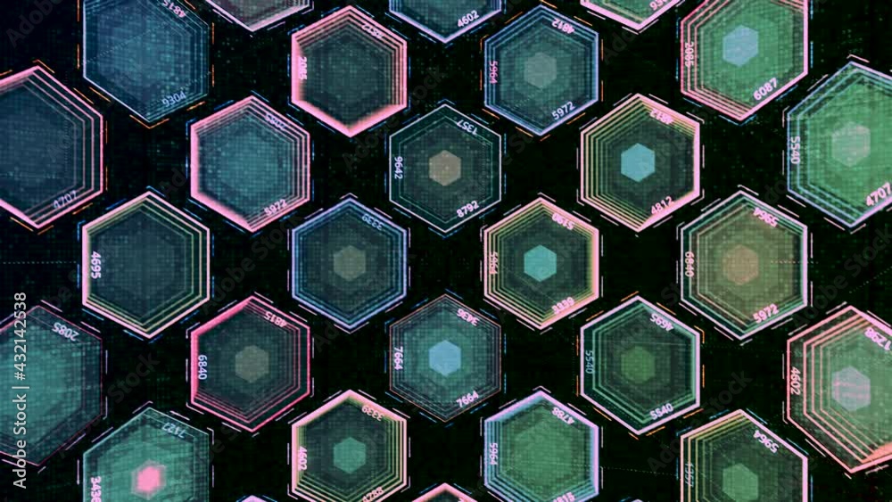 Vidéo Stock Slowly blinking hexagon figures of blue and green colors ...
