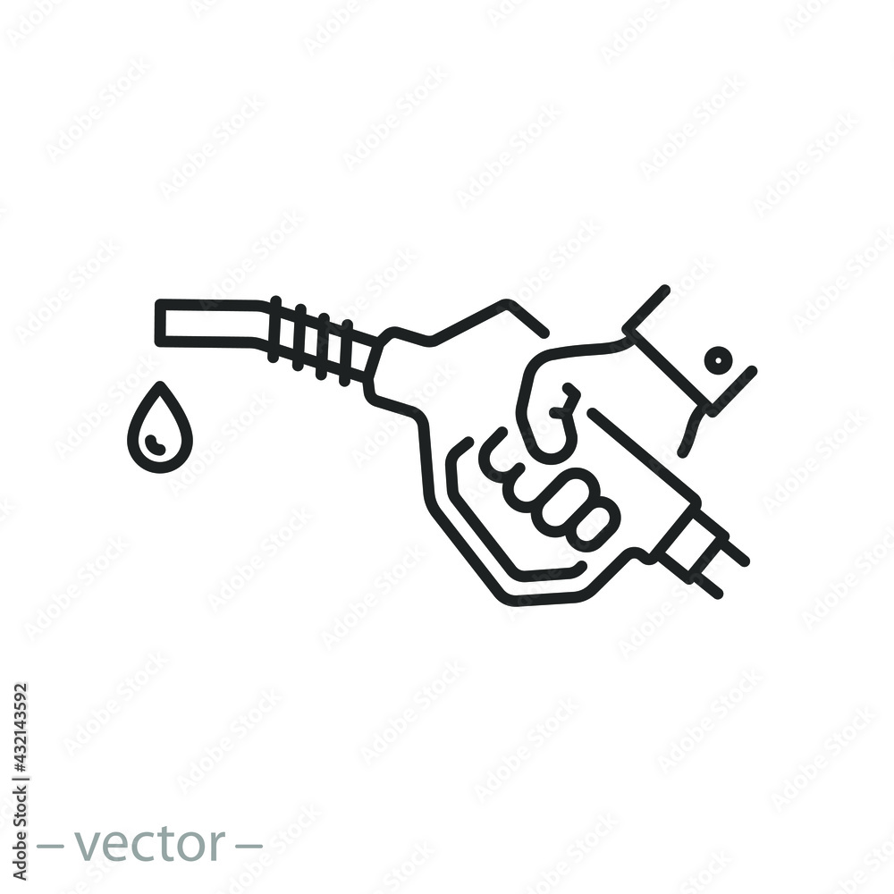 hand holding fuel pump, icon, petrol or diesel station, gasoline nozzle ...