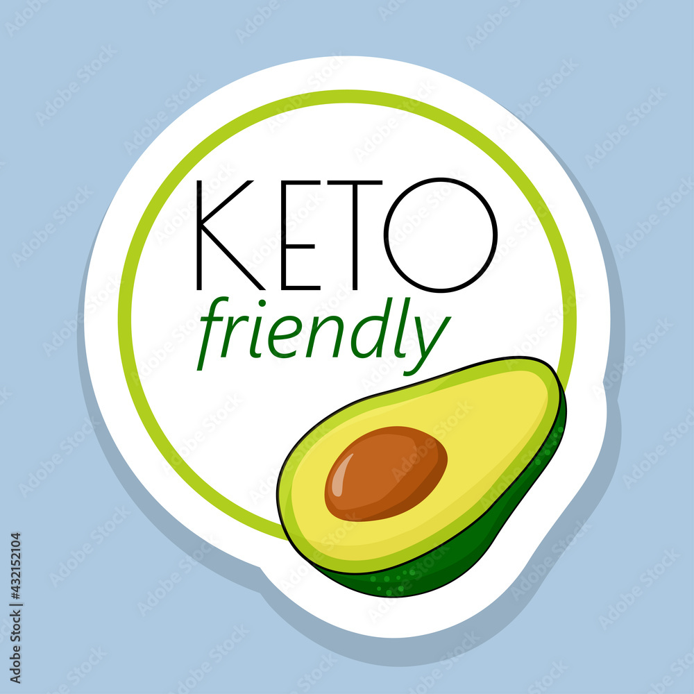 Sticker Keto friendly logo. Vector cartoon illustration with words and ...