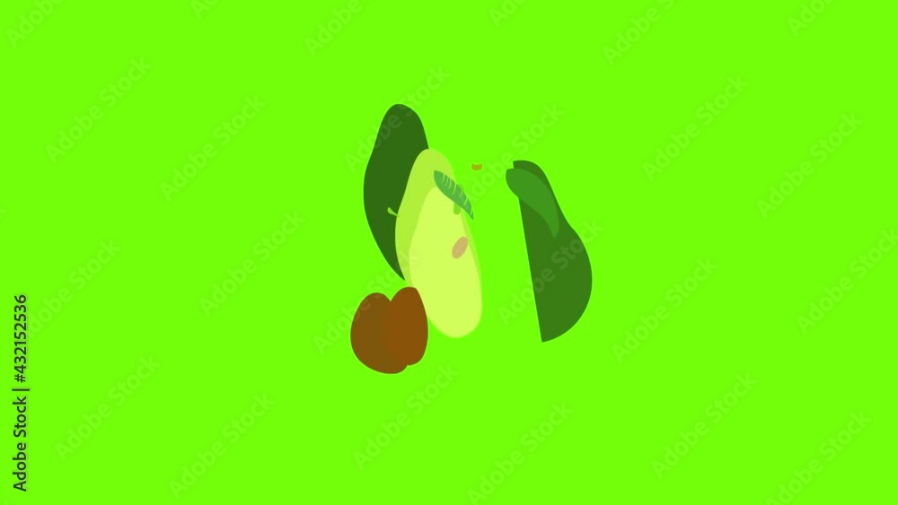 Avocado icon animation cartoon object on green screen background Stock ...
