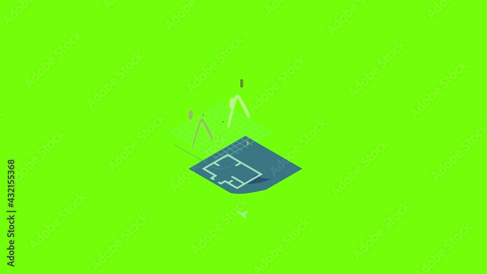 Floor plan icon animation cartoon object on green screen background ...