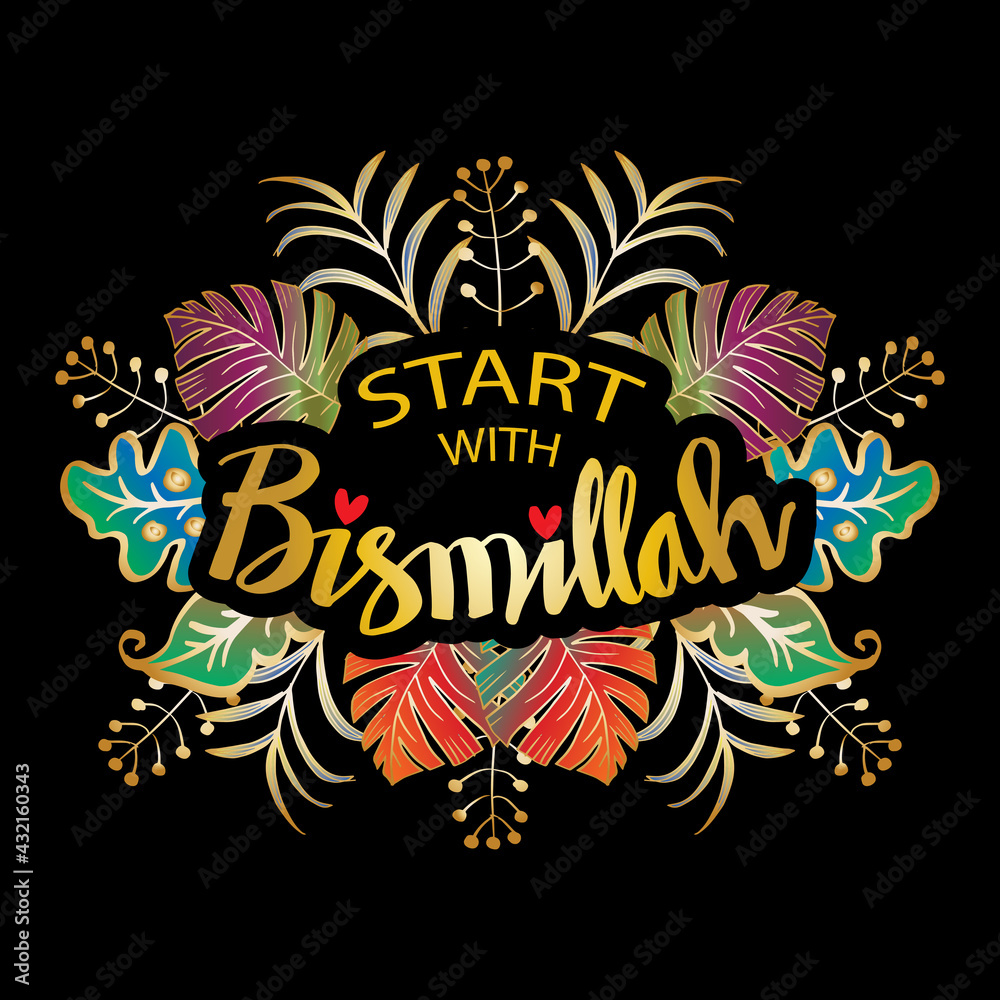 Start with bismillah. Islamic poster. Stock Vector | Adobe Stock
