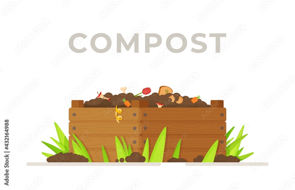 Vector illustration of a compost pit for recycling. Spore junk into ...