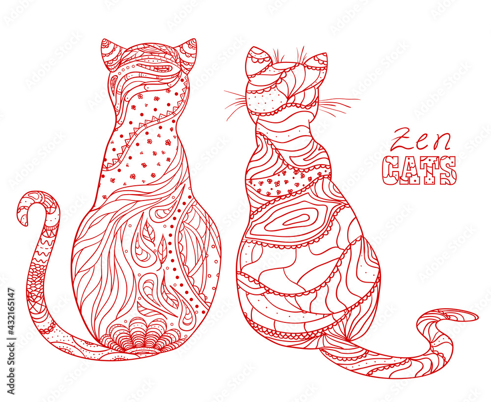 Zen cats. Design Zentangle. Hand drawn cat with abstract patterns on ...