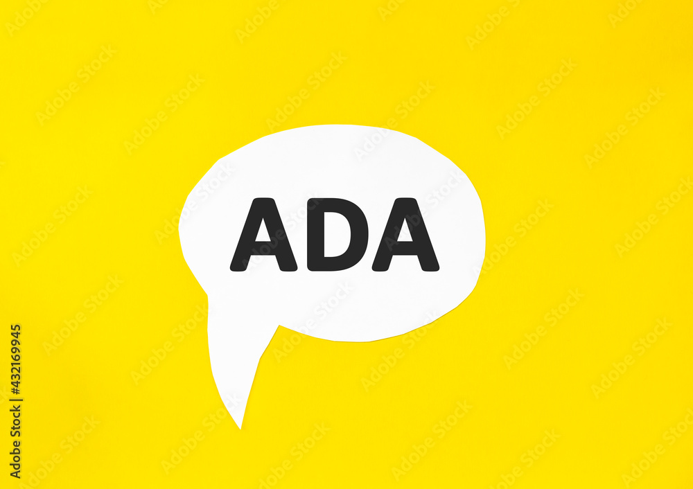 Text ADA speech bubble isolated on the yellow background. Business ...