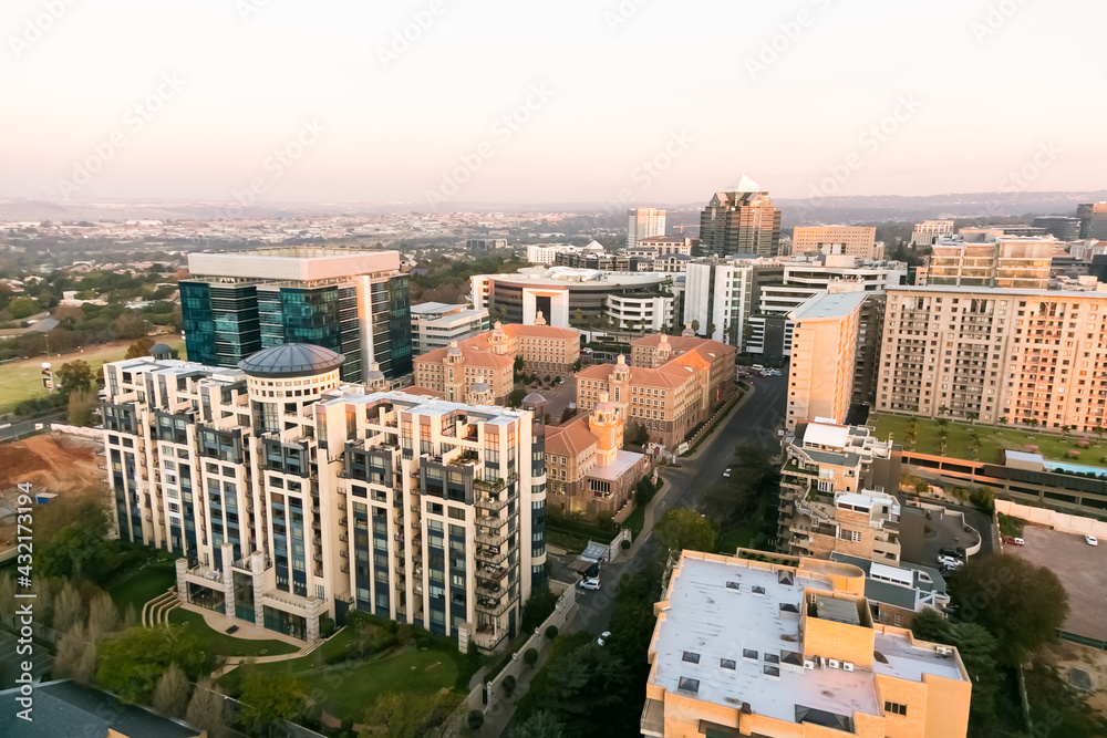 Skyline looking over Sandton City and surrounding business district at ...