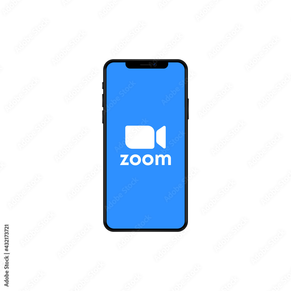 Vetor de Zoom interface logo on a iphone 12 pro screen. Editorial ...