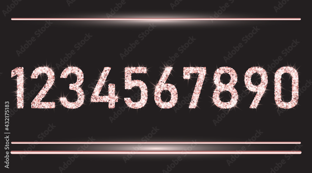 Vektorová grafika „Realistic shining rose gold glitter numbers 1, 2, 3 ...