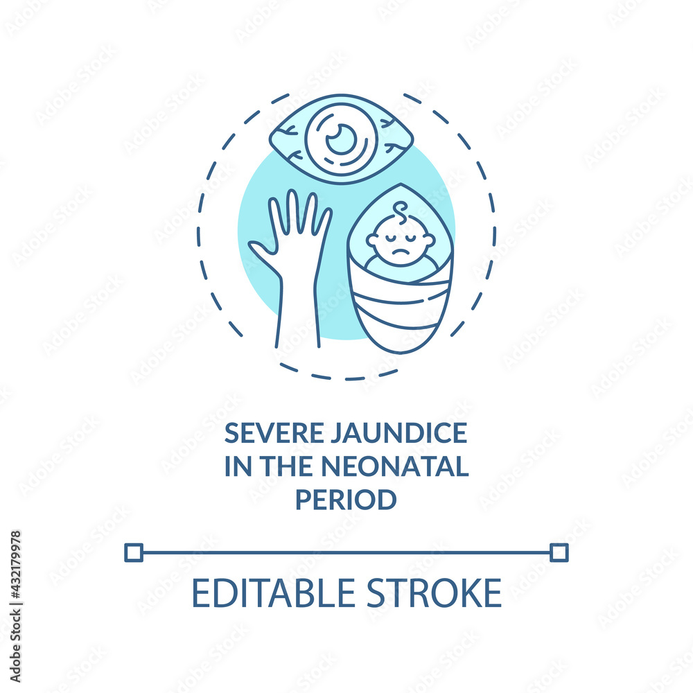 Severe jaundice in neonatal period concept icon. Congenital hearing ...