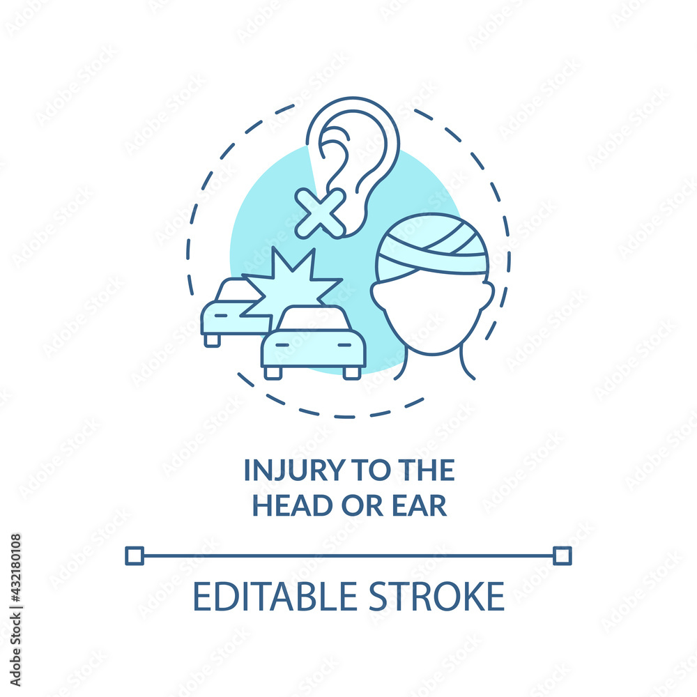 Injury to head and ear concept icon. Acquired hearing loss cause idea ...