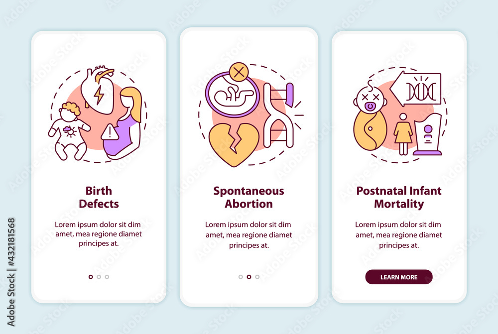 Genetic defects results onboarding mobile app page screen with concepts ...