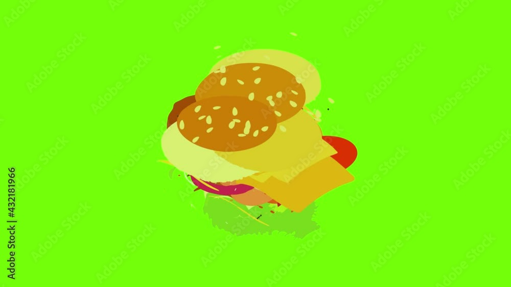 Big burger icon animation cartoon object on green screen background ...