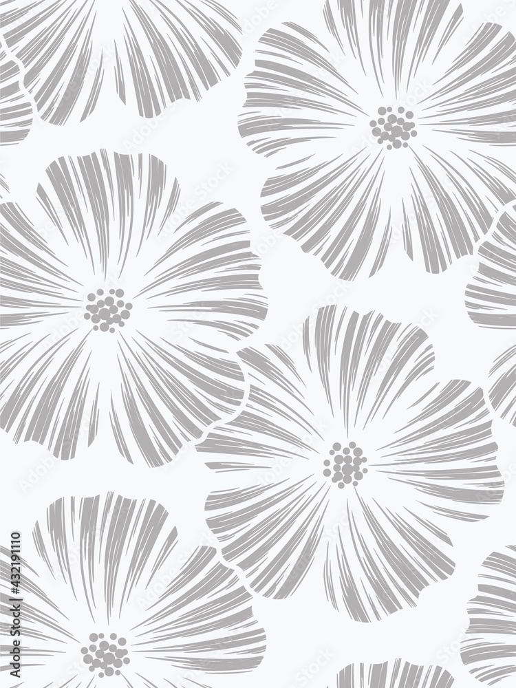 seamless grey abstract background with grey flowers drawn by thin lines ...