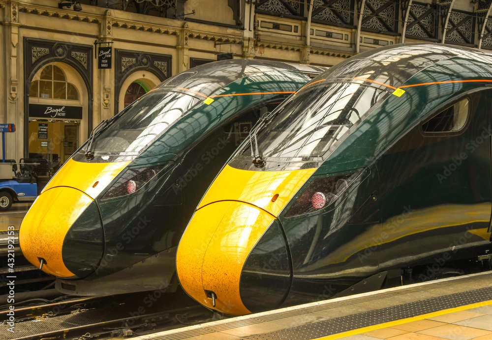 London, England - June 2018: High speed trains side by side at London ...