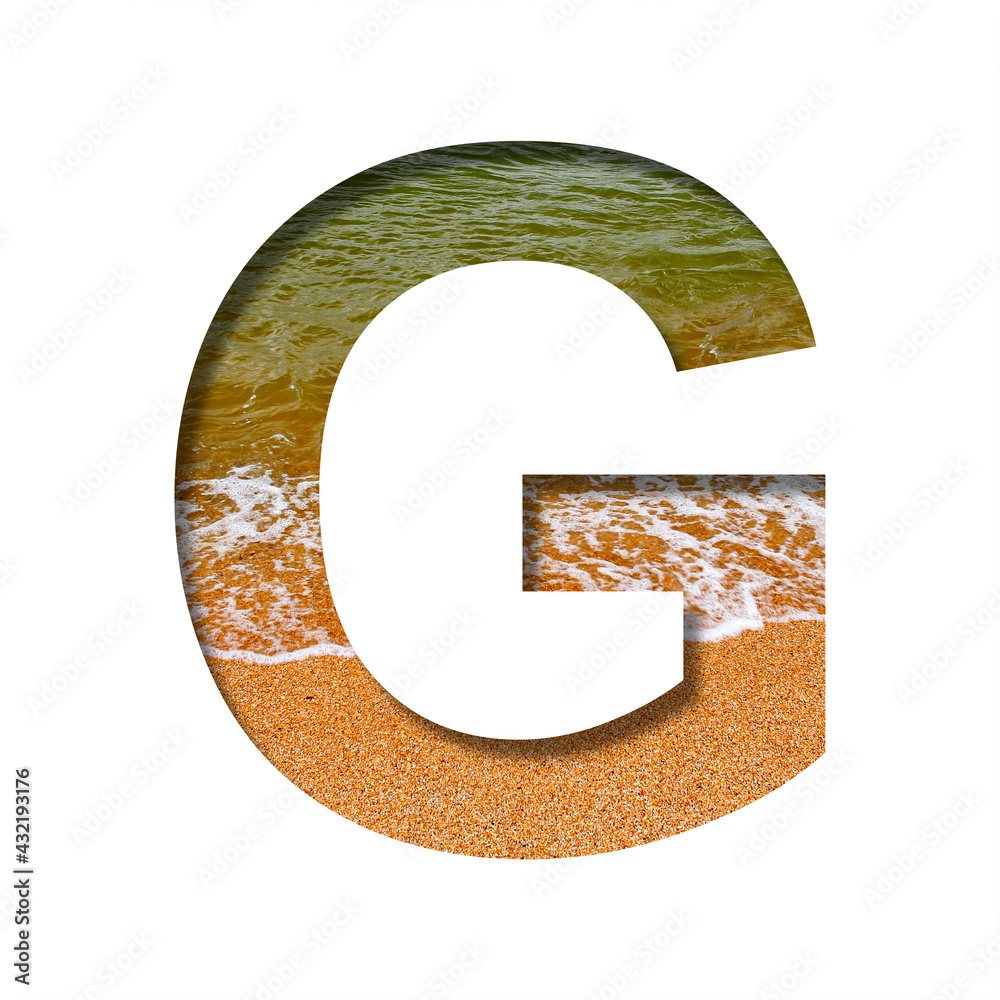 Sea shore font. The letter G cut out of paper on a background of the ...