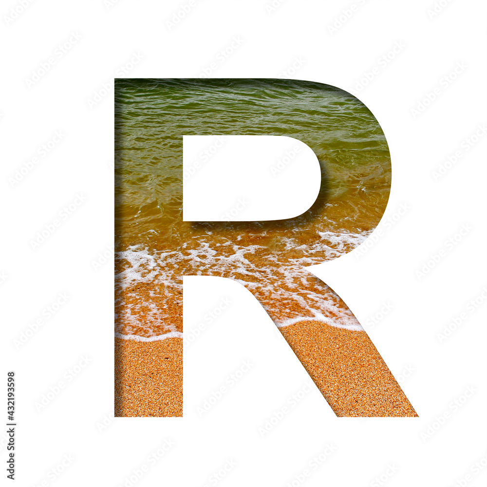 Sea shore font. The letter R cut out of paper on a background of the ...