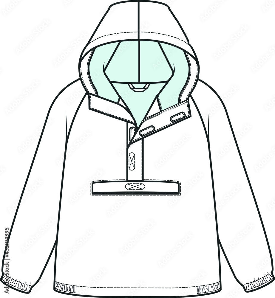 COAT, Fashion flat sketch. Technical drawing APPAREL template. WATER ...