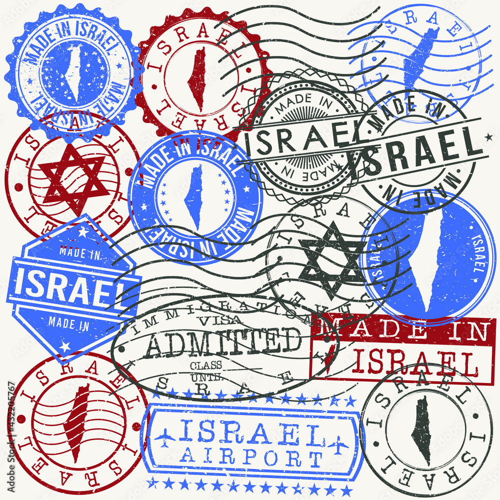 Israel Set of Stamps. Travel Passport Stamps. Made In Product. Design ...