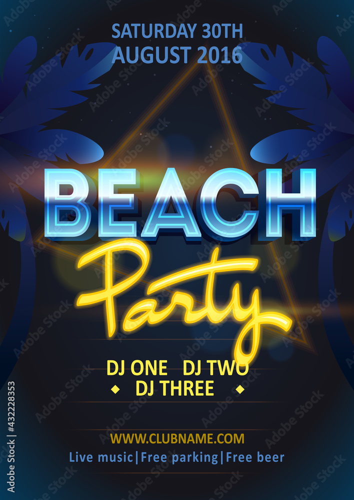 Summer Beach Party Poster Invitation. Inspiration Flyer template. DJ ...