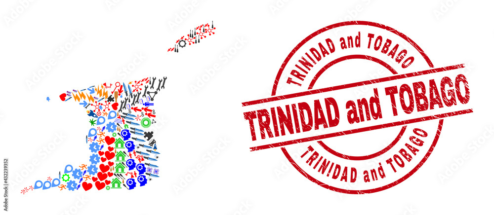 Vetor de Trinidad and Tobago map collage and textured Trinidad and ... Vetor de Trinidad and Tobago map collage and textured Trinidad and ...