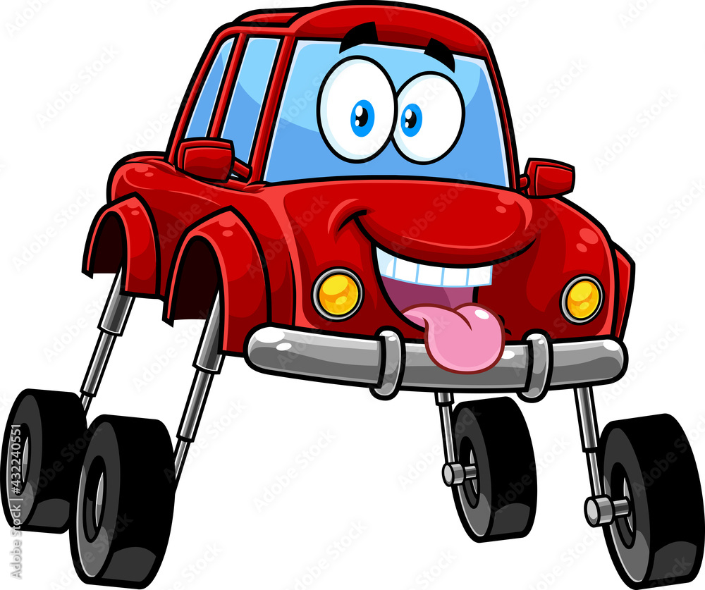 Cute Red Car Cartoon Character Extending Suspensions To Avoid Traffic ...