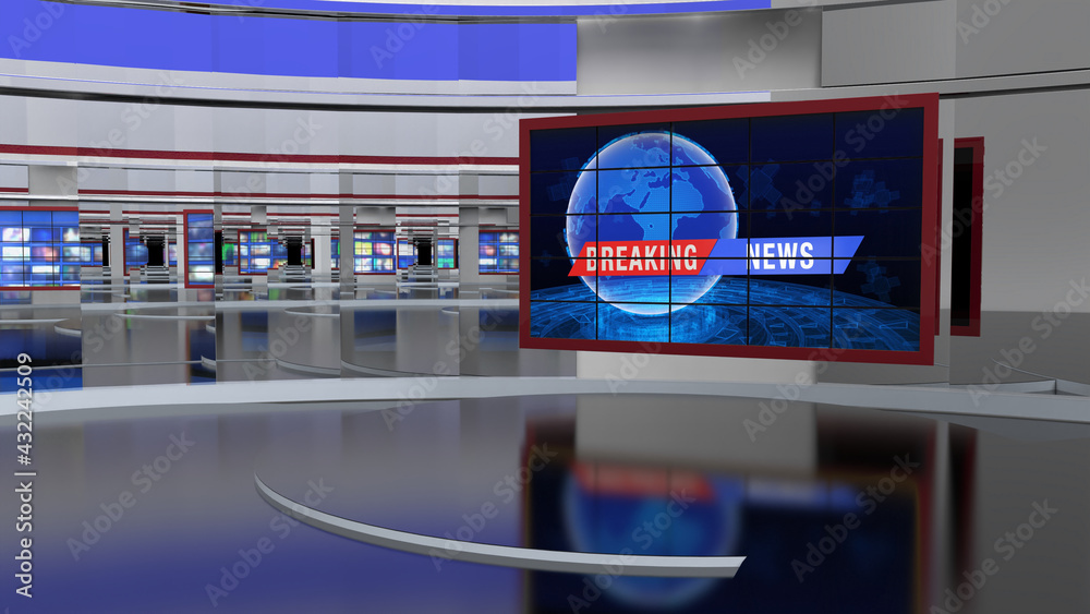 News Studio, Backdrop For TV Shows .TV On Wall.3D Virtual News Studio ...