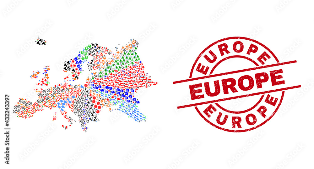 Europe map collage and rubber Europe red circle stamp. Europe stamp ...