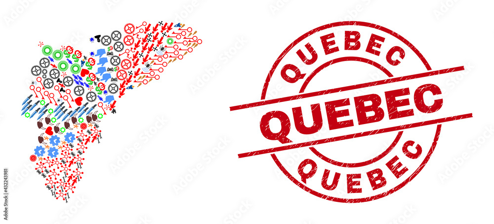 Alicante Province map mosaic and grunge Quebec red circle stamp print ...