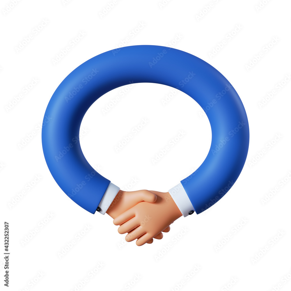 3d render, cartoon character boneless flexible hands loop. Handshake ...