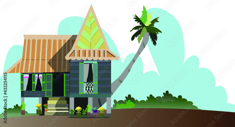 A traditional wooden Malay style village( kampung) house in Malaysia ...