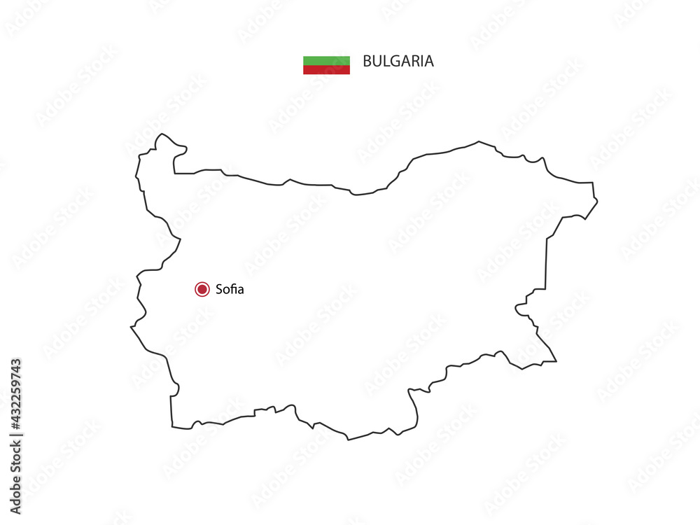Hand draw thin black line vector of Bulgaria Map with capital city ...