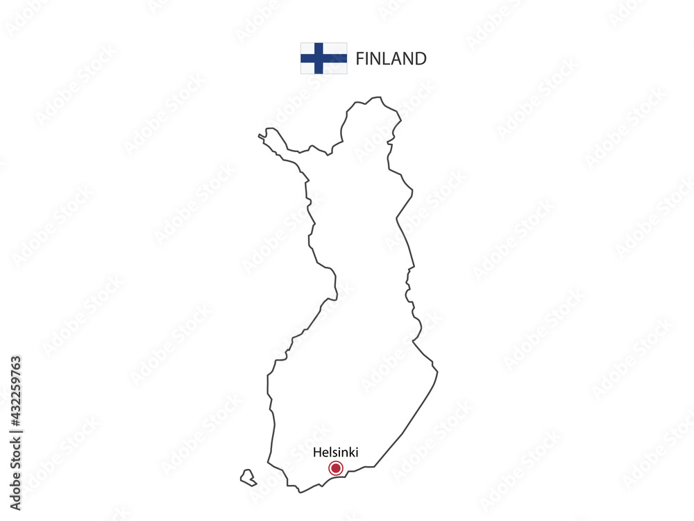 Hand draw thin black line vector of Finland Map with capital city ...