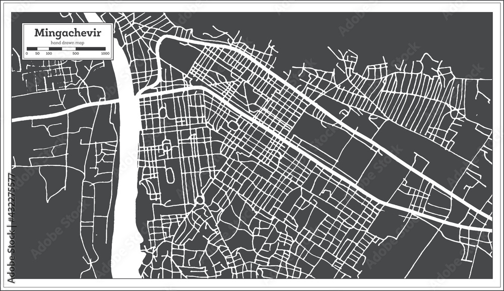 Mingachevir Azerbaijan City Map in Black and White Color in Retro Style ...