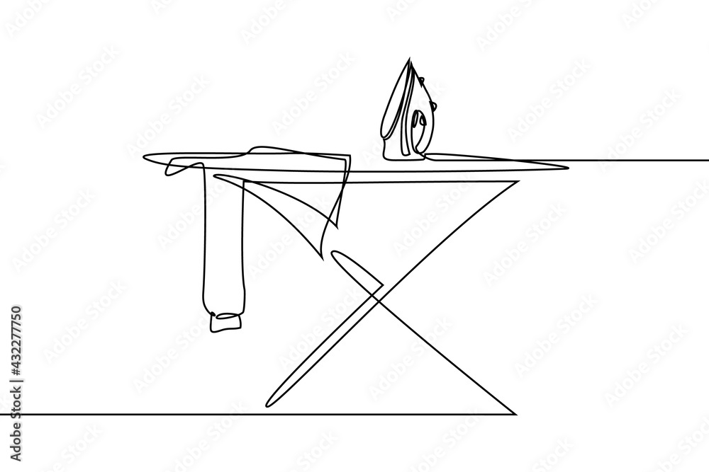 Vecteur Stock Clothes ironing in continuous line art drawing style ...