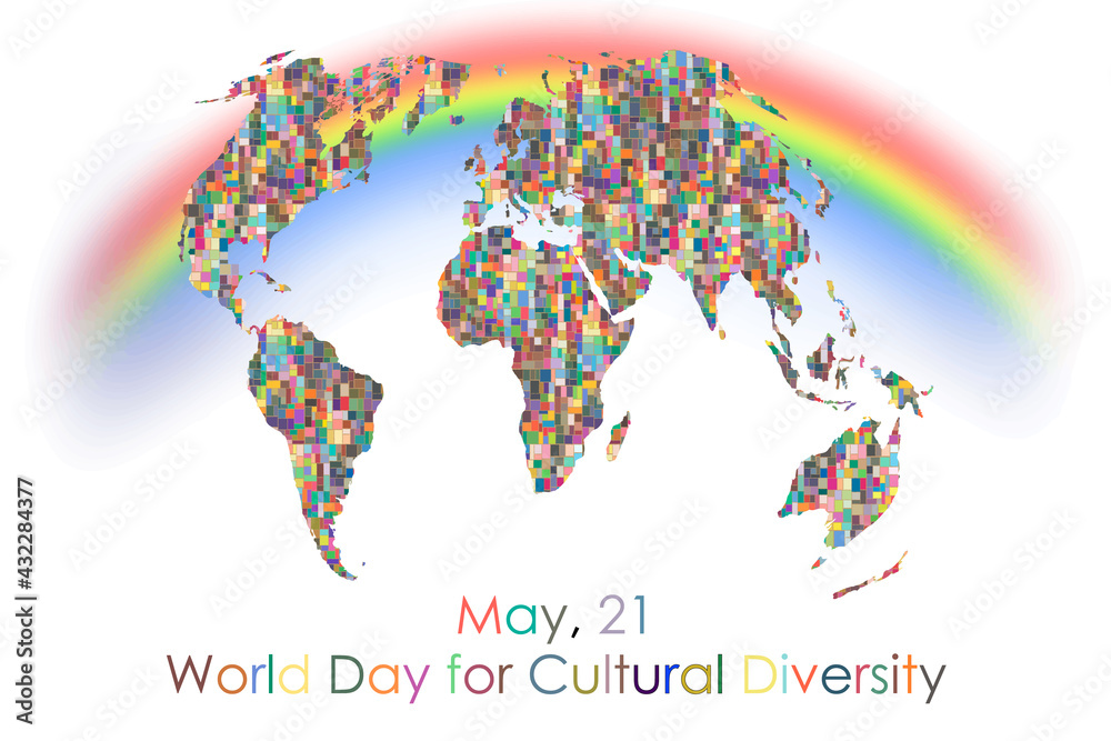 World map generated with multicolored shapes as multicultural unity ...